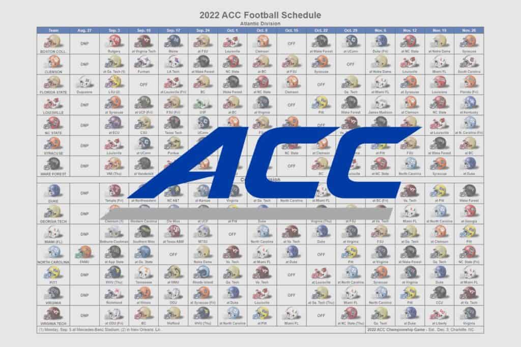 2022 ACC Football Helmet Schedule