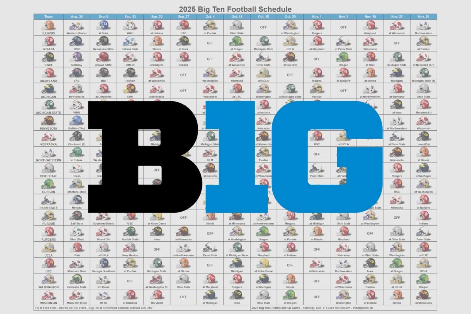 2025 Big Ten Football Helmet Schedule